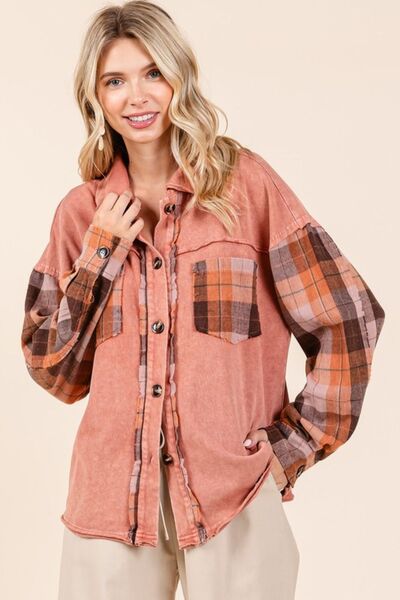 Mittoshop Button Down Contrast Plaid Patchwork Shacket – walbiz.com